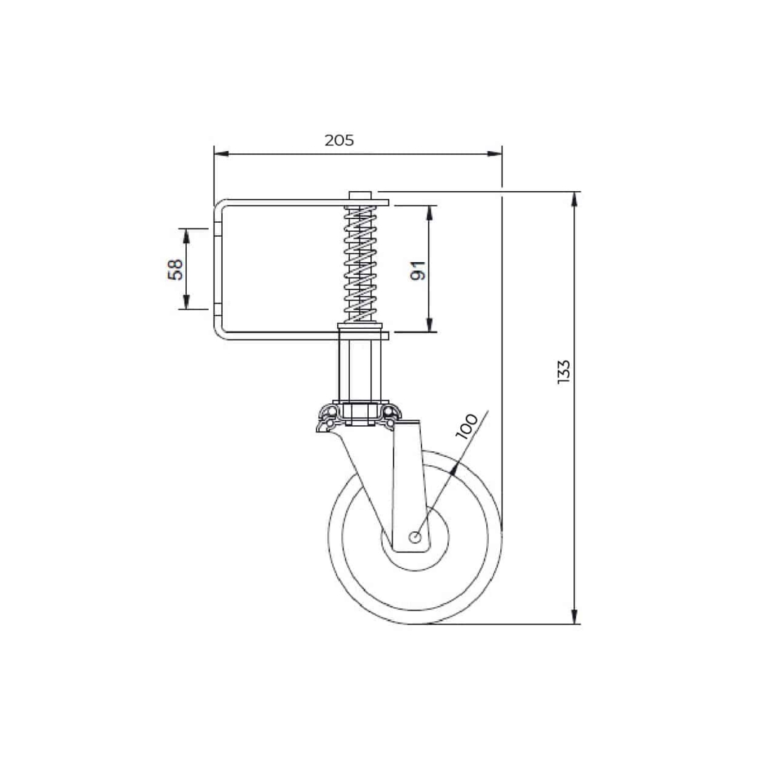 100mm Rebound Rubber Spring Loaded Gate Wheel 30kg Capacity (S4023 ...